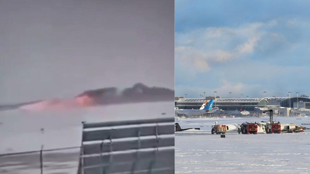 Shocking video captures Delta Airlines plane crash-landing in Toronto ...