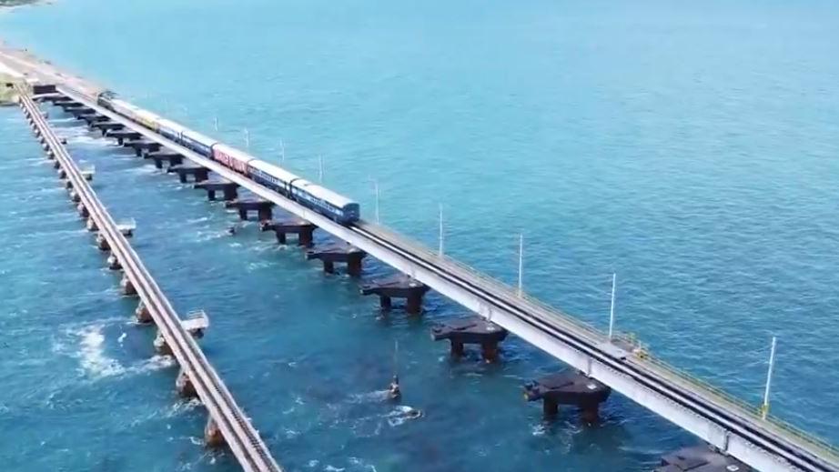 Breathtaking drone footage of CRS trial run on new Pamban bridge ...