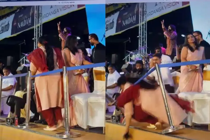 Shocking footage of MLA Uma Thomas falling from mega Bharatanatyam ...