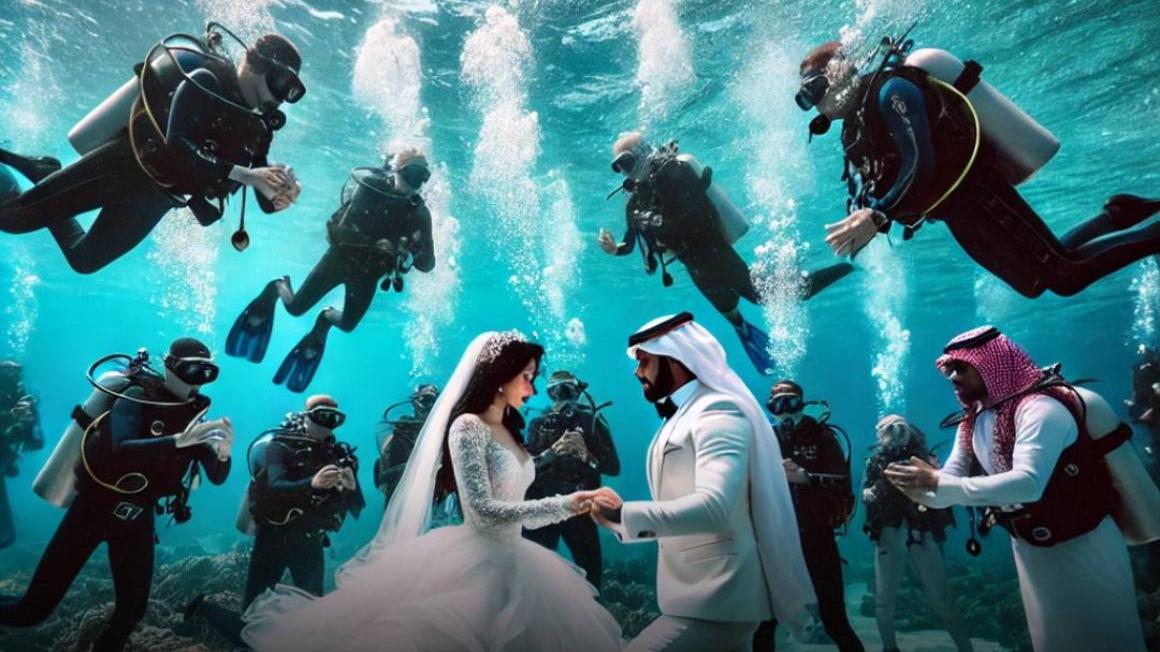 Saudi couple ties knot underwater amidst red sea coral reef