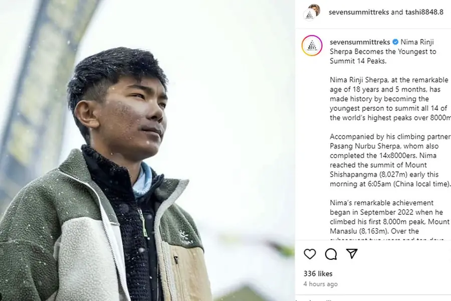 18-year-old Nima Rinji Sherpa is youngest to summit all 14 peaks over 8,000 meters