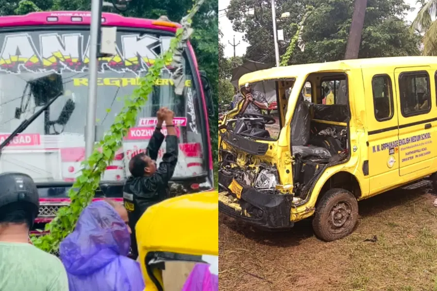 Private bus crashes into school bus in Kozhikode; 13 students, driver injured