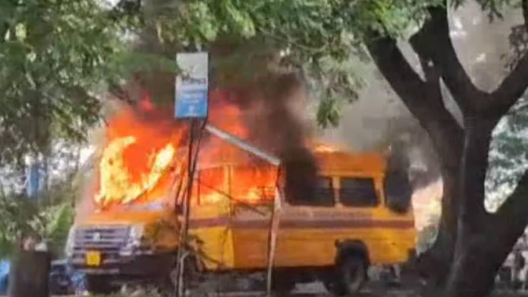 Watch | School bus goes up in flames in Kochi; No casualties ...