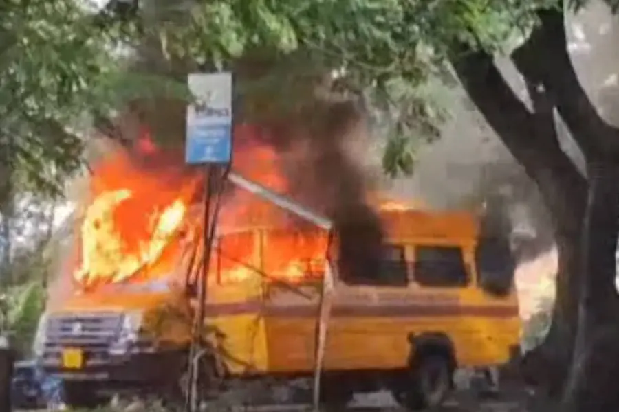 Watch | School bus goes up in flames in Kochi; No casualties ...