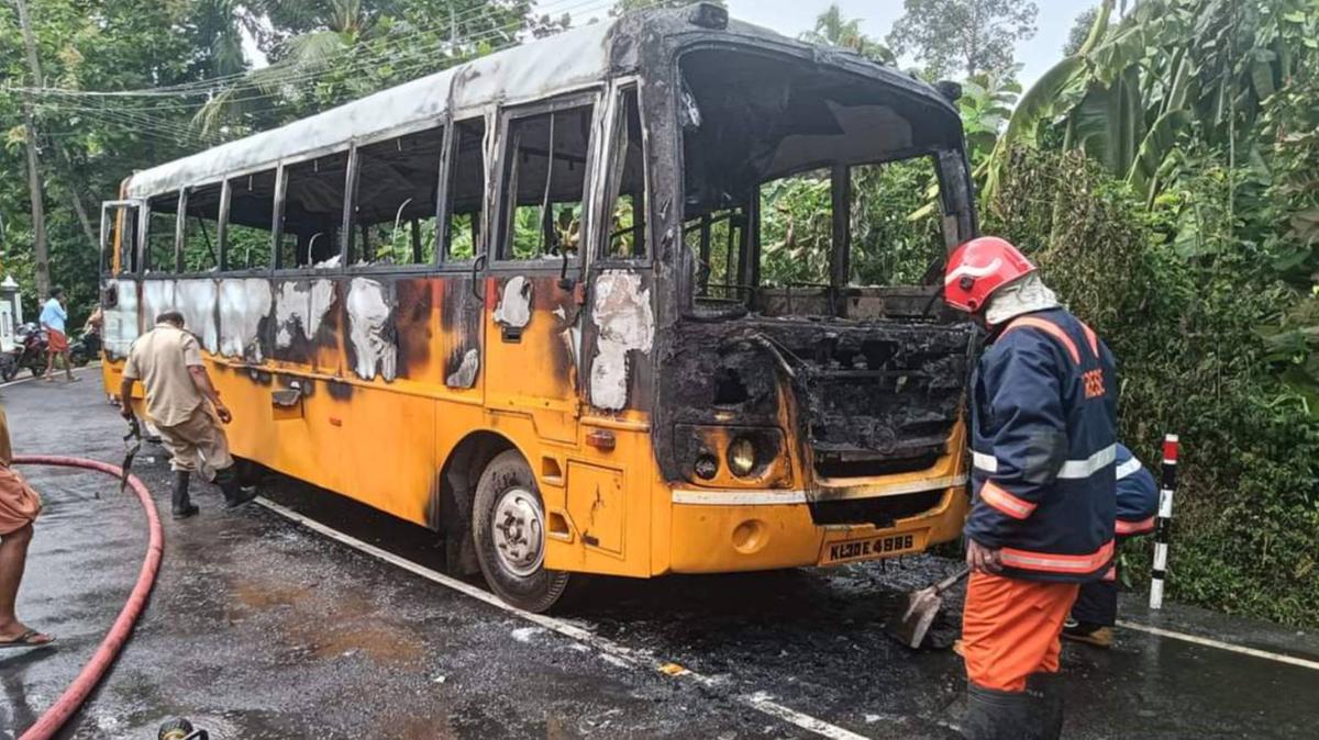 Moving school bus catches fire in Chengannur; students rescued safely ...