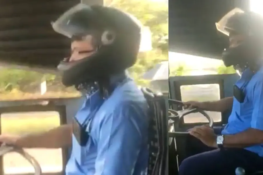 KSRTC driver wears helmet while driving, video goes viral | Mathrubhumi ...