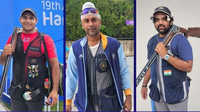Indian trio wins gold medal in men's trap shooting at Asian Games ...