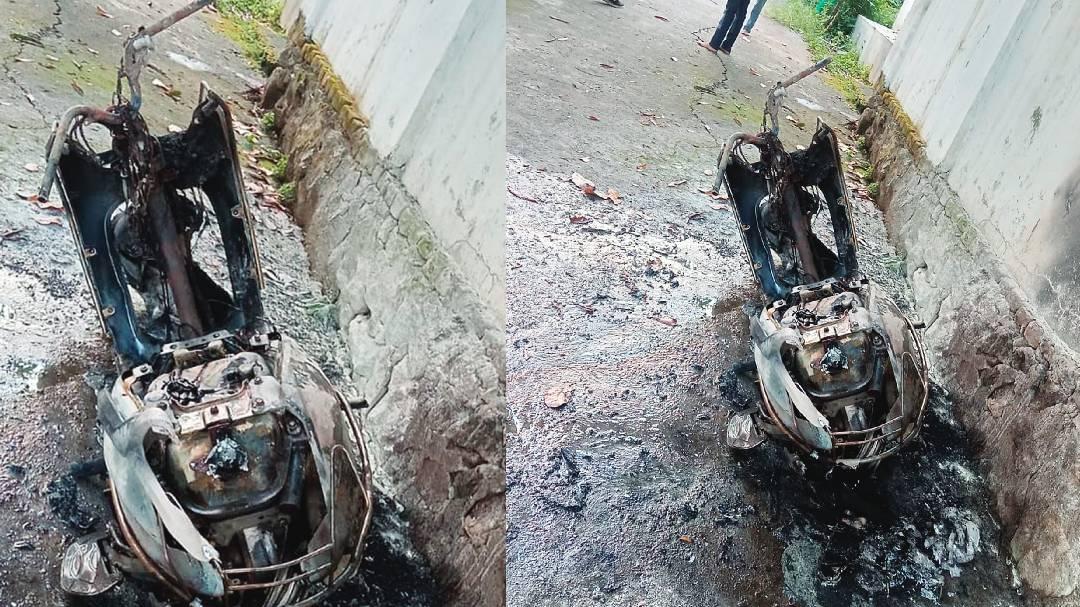 Scooter catches fire when attempting to start, tragedy averted with ...