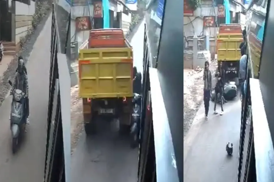 Miraculous escape for students as lorry collides with overtaking bike ...