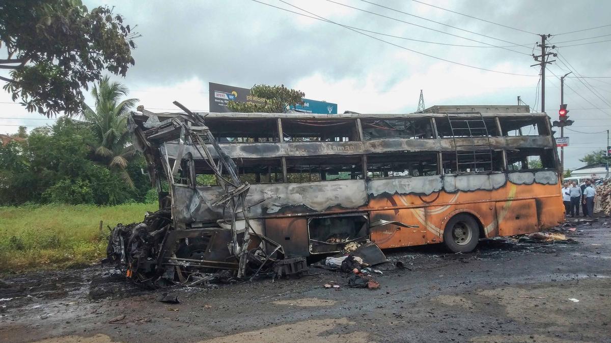 12 dead, 43 injured as bus catches fire after hitting truck in Nashik