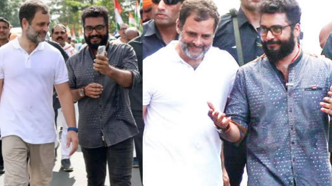 Rahul Gandhi interacts with actor Vinu Mohan in Alappuzha