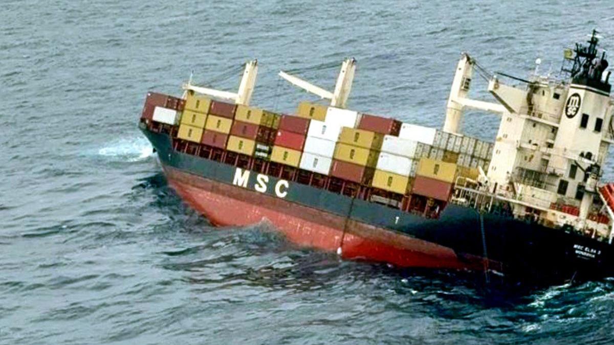 Stranded MSC container ship ELSA 3 now in equilibrium after severe tilt ...
