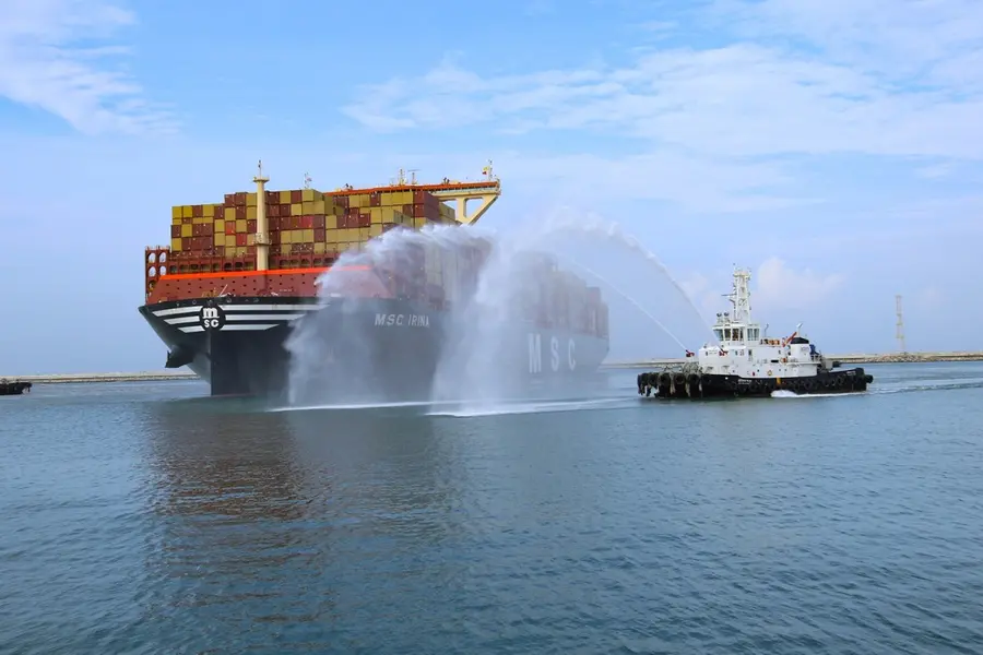 Historic water salute: World’s largest container ship MSC Irina berths ...