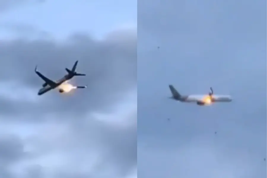 Terrifying moment: Condor flight engine catches fire mid-air, makes ...