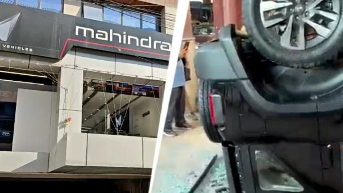 WATCH: Brand-new Thar smashes out of Delhi showroom, crashes to road ...
