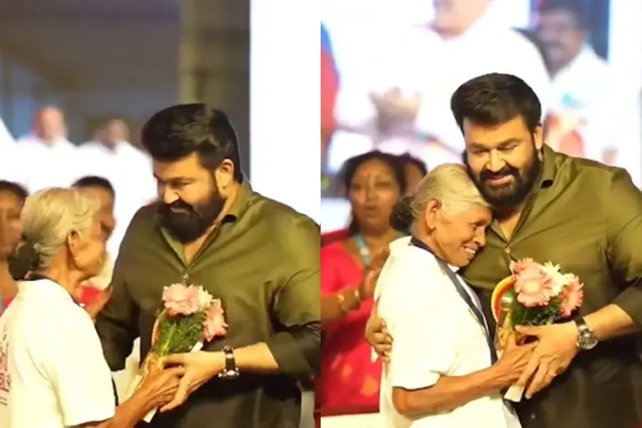 പൂച്ചെണ്ടും പുസ്തകവുമായി പൊന്നമ്മച്ചേച്ചി; ചേര്‍ത്തുപിടിച്ച് മോഹന്‍ലാല്‍