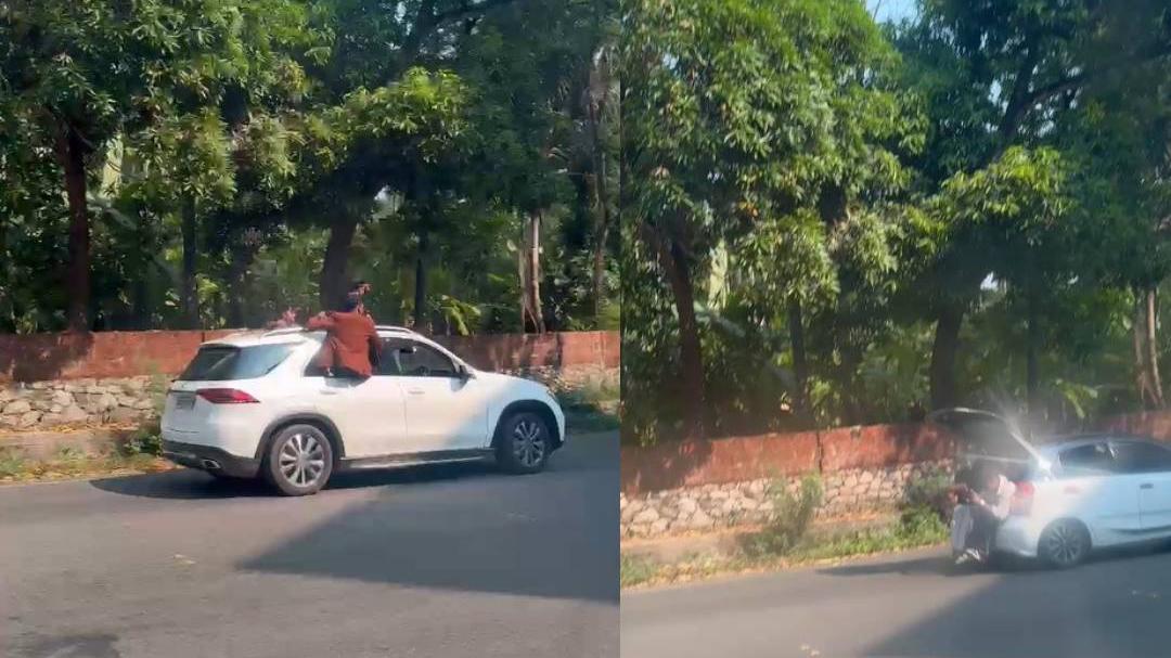 ഡോറുകളിലും ഡിക്കി ഓപ്പൺ ചെയ്തുമിരുന്ന് യാത്ര, റീൽസ് ചിത്രീകരണം ...