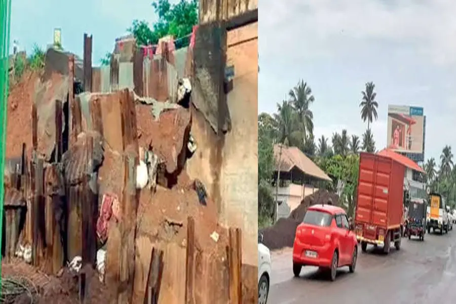 ശക്തമായ മഴ; ചവറ പാലത്തിന്റെ കോണ്‍ക്രീറ്റ് ഭിത്തി അടര്‍ന്നുവീണു