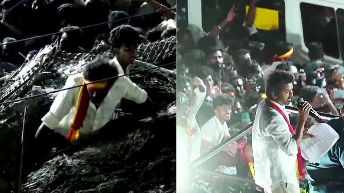 Video captures panic at Karur rally: Teens ripping roofs, crowd ...