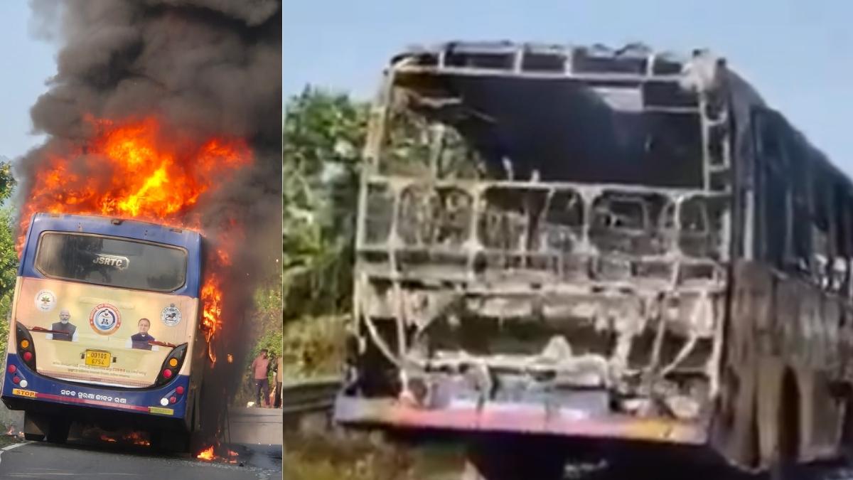 Terrifying visuals emerge as Odisha RTC bus catches fire in middle of ...