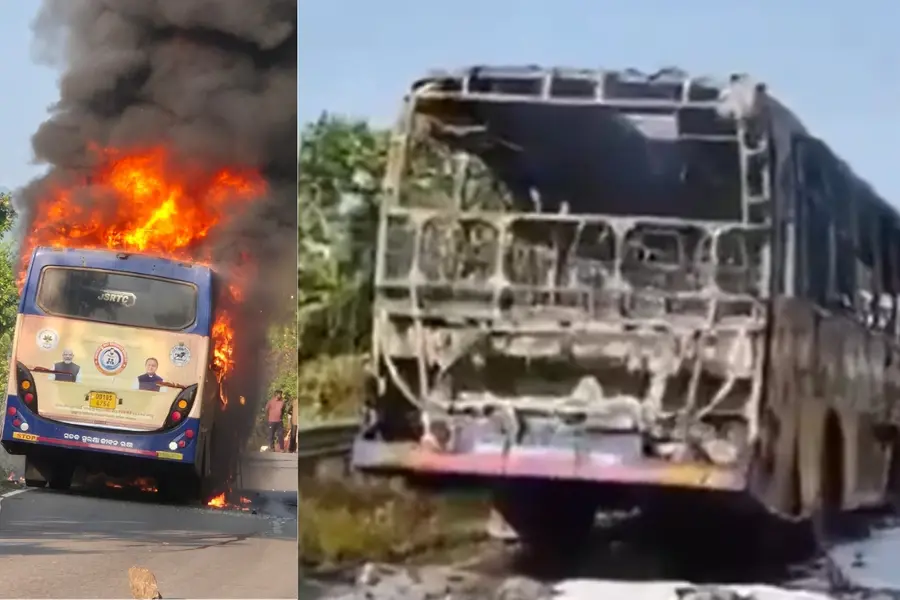 Terrifying visuals emerge as Odisha RTC bus catches fire in middle of ...