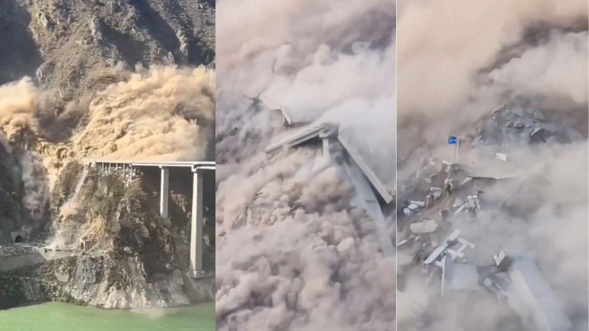 Newly built Hongqi Bridge in Sichuan, China collapses due to landslides