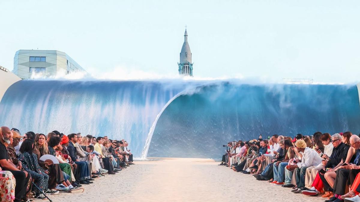 Louis Vuitton Menswear SS27: Pharrell Williams creates a 26-foot wave ...